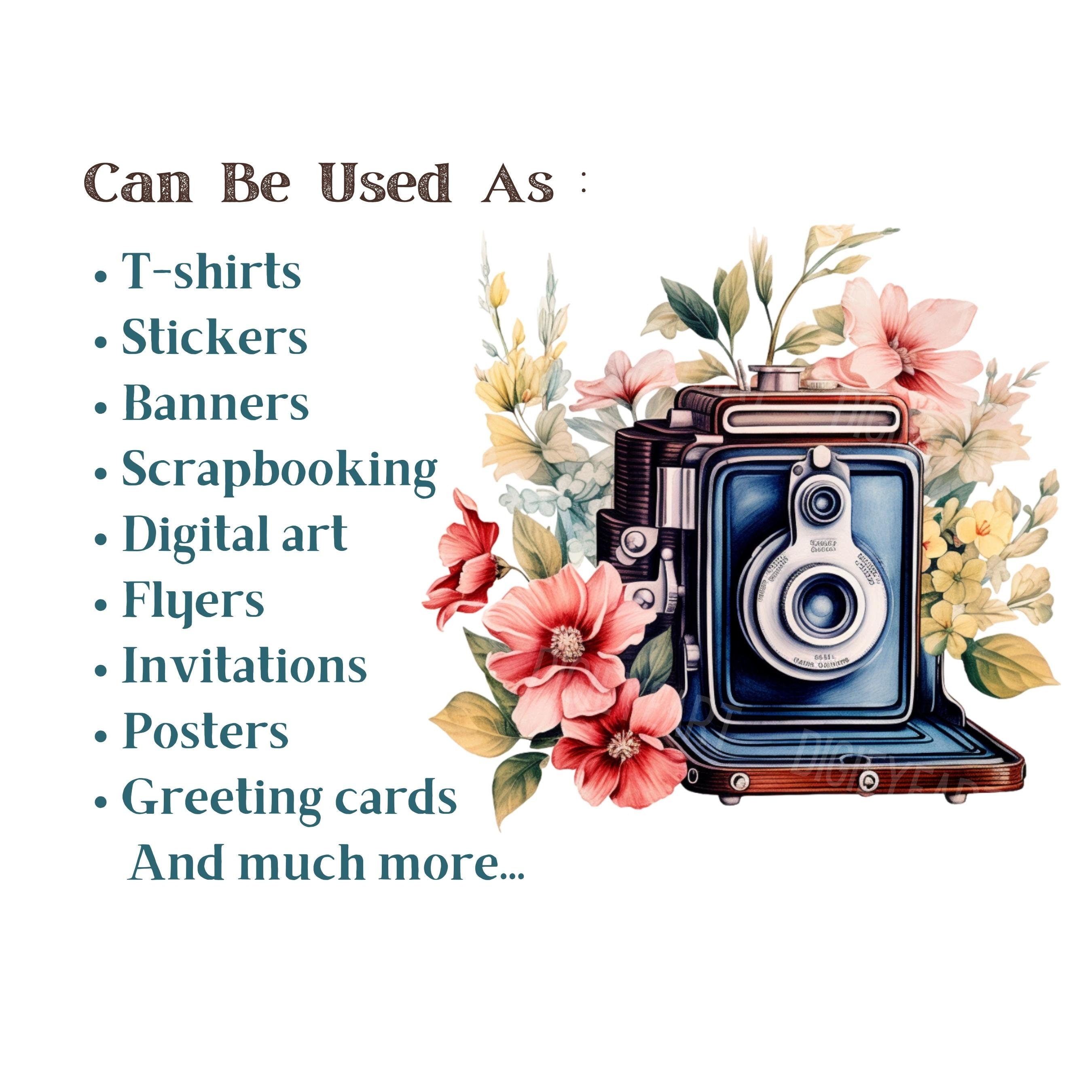 Vintage Photocamera Clipart Retro Camera Clip Art Floral - Etsy