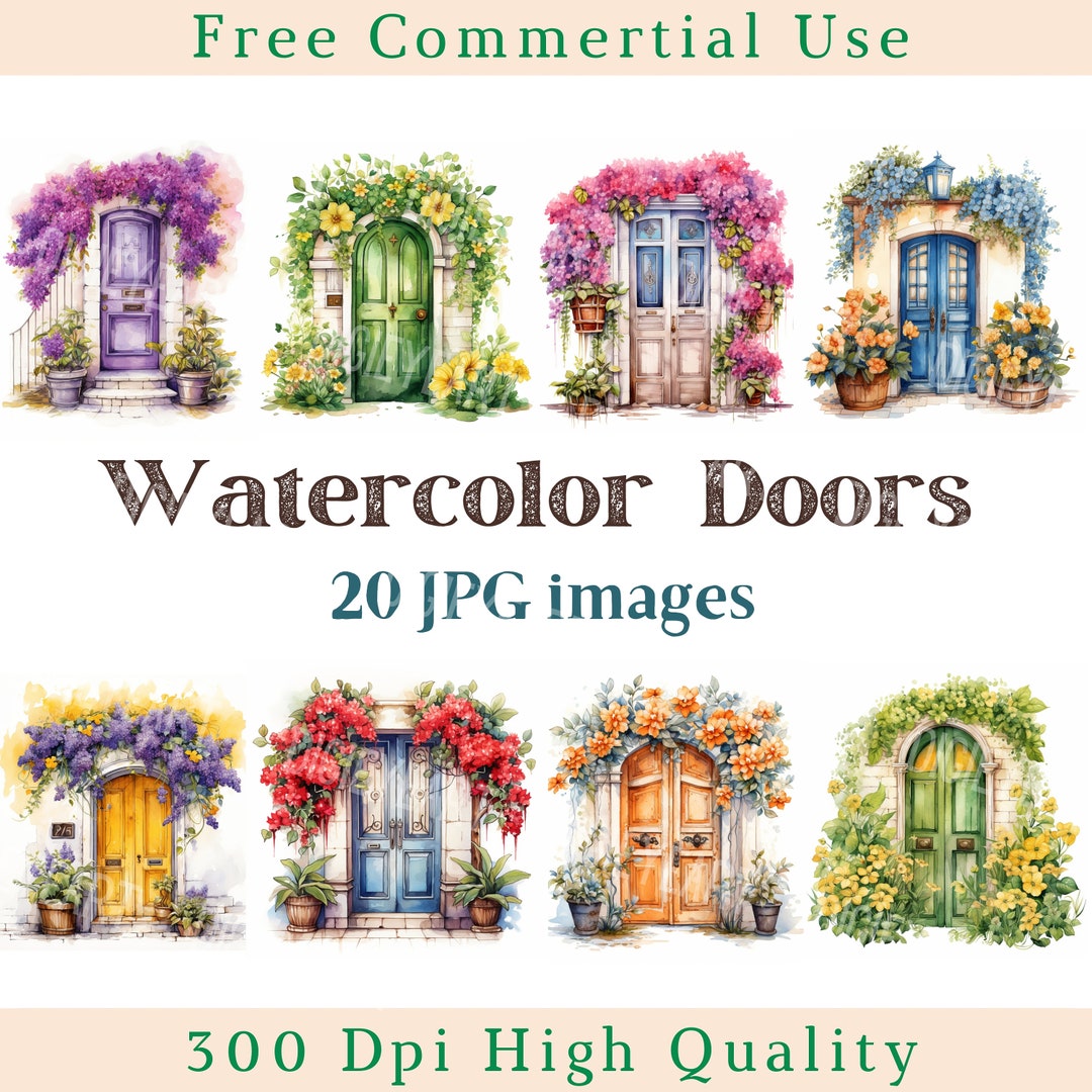 Watercolor Doors in Flowers Clipart, Door Clip Art, Doors Jpg, Sea Life ...