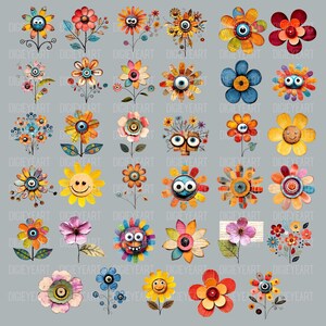 Whimsical Flowers Clipart, Quirky Flower Clip Art, Whimsical Elements ...