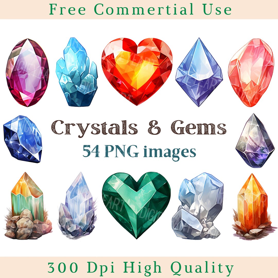 Crystals Gemstones Clipart, Crystal Gems Clip Art Png, Watercolor Crystal Image,commertial Use ...