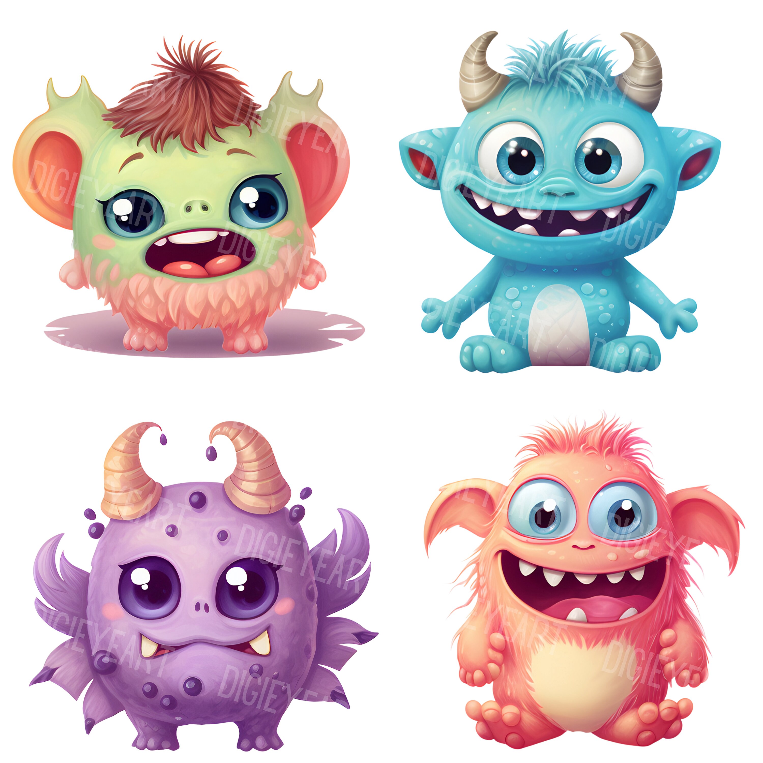 Cute Monsters Clipart Funny Monster Clip Art Png Digital - Etsy