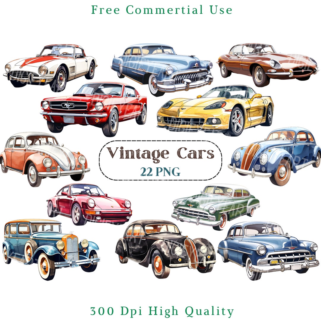 Vintage Car Clipart, Retro Cars Art Png, Antique Auto Image, Commercial ...