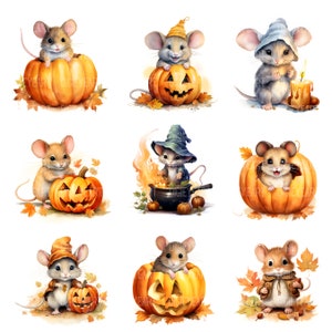 Watercolor Fall Mouse Clipart, Autumn Mouse Clip Art, Pumpkin Mouse Jpg ...