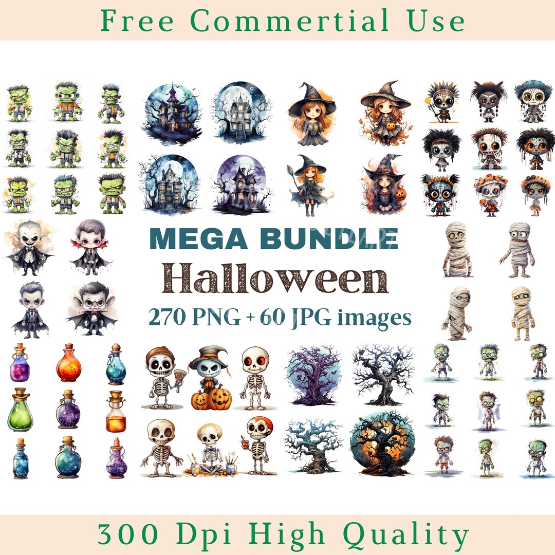 Halloween Mega Bundle Clipart, Monsters Clip Art, Witch Png, Halloween Images, 300 DPI, Cute ...