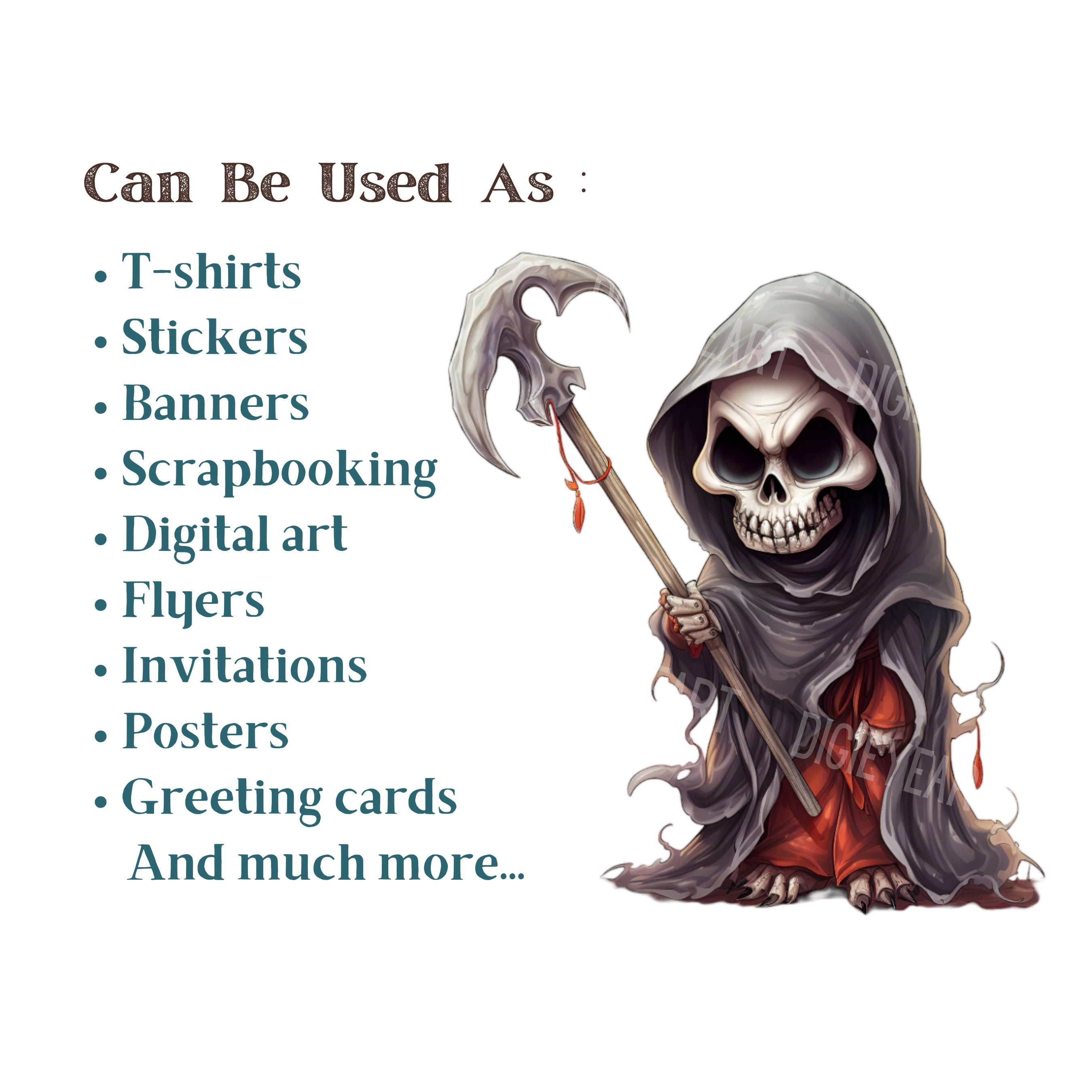 Grim Reaper Clipart, Halloween Clip Art, Spooky Image, Commercial Use ...