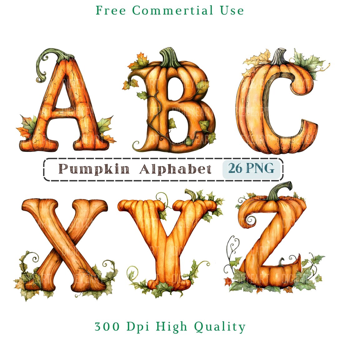 Pumpkin Alphabet Clipart, Halloween Letters Clip Art, Pumpkin Initials ...