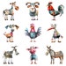 Whimsical Farm Animas Clipart, Mixed Media Quirky Animals CU Clip Art ...