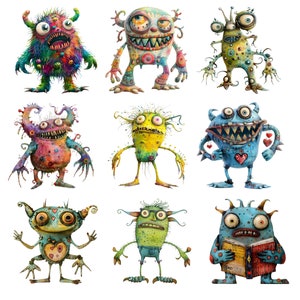 Whimsical Monsters Clipart, Quirky Monster Clip Art Png, Funny ...