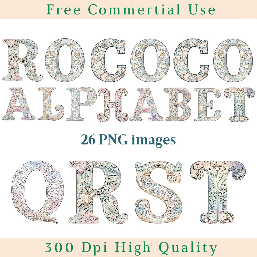 Pastel Rococo Alphabet Clipart, Letters Clip Art, Initials PNG, Letter ...