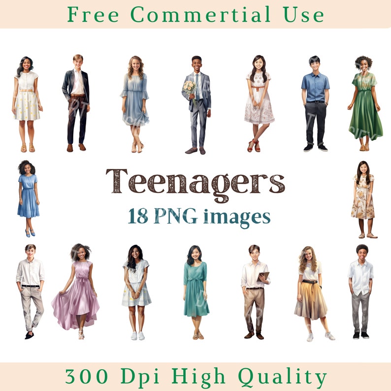 Teenagers Clipart Teens Clip Art Good Kids Image Ethnic - Etsy