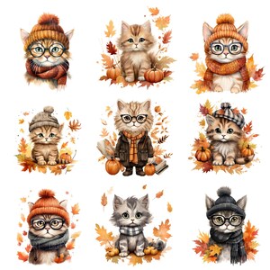 Fall Kittens Clipart, Autumn Cat Clip Art, Composite Elements Png, Fall ...