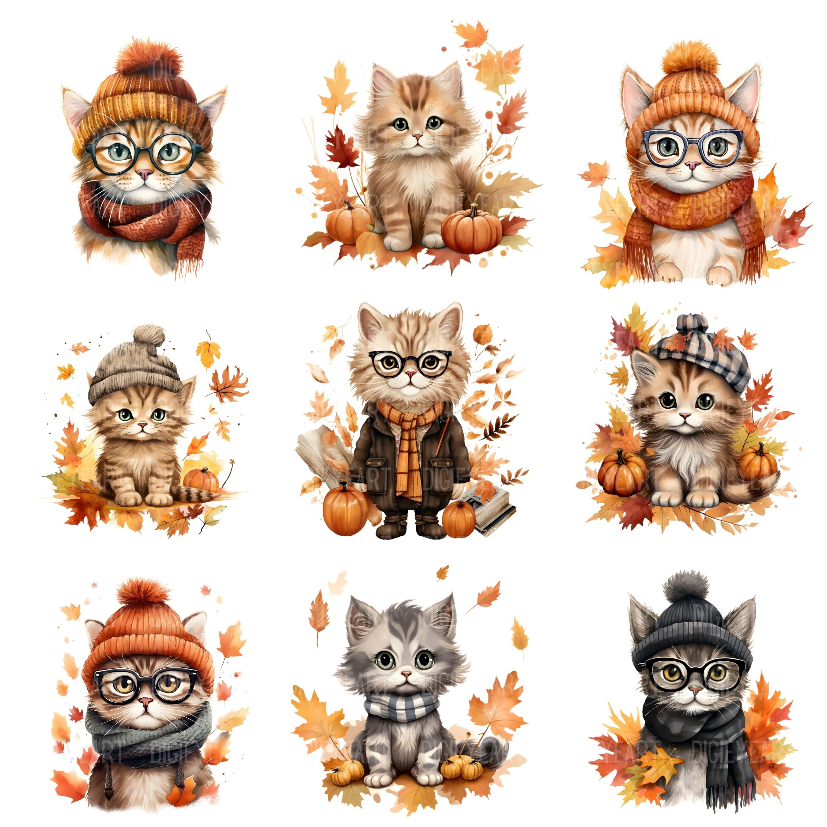 Fall Kittens Clipart Autumn Cat Clip Art Composite Elements - Etsy