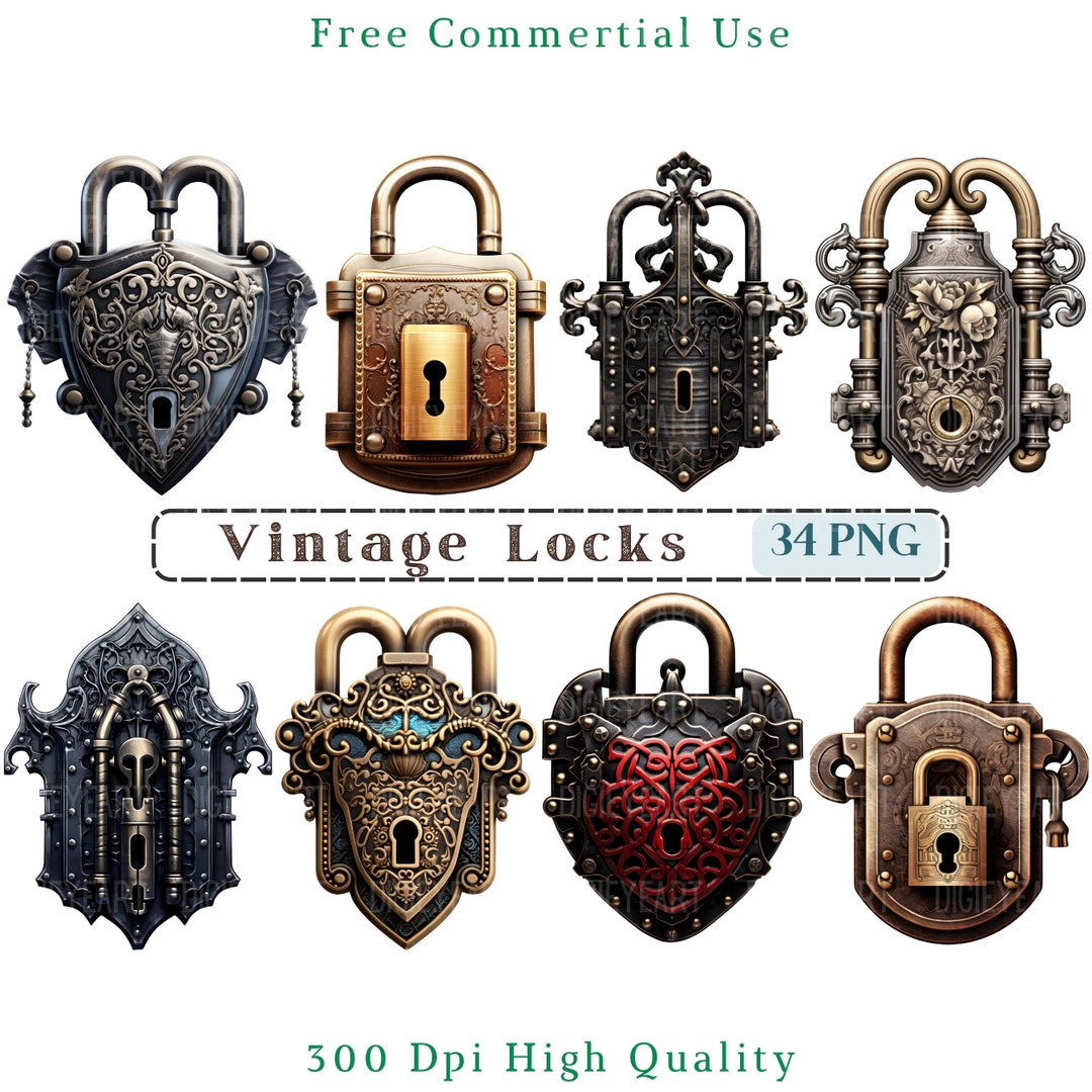 Vintage Lock Clipart, Gothic Locks Clip Art, Retro Lock Gpaphics PNG ...