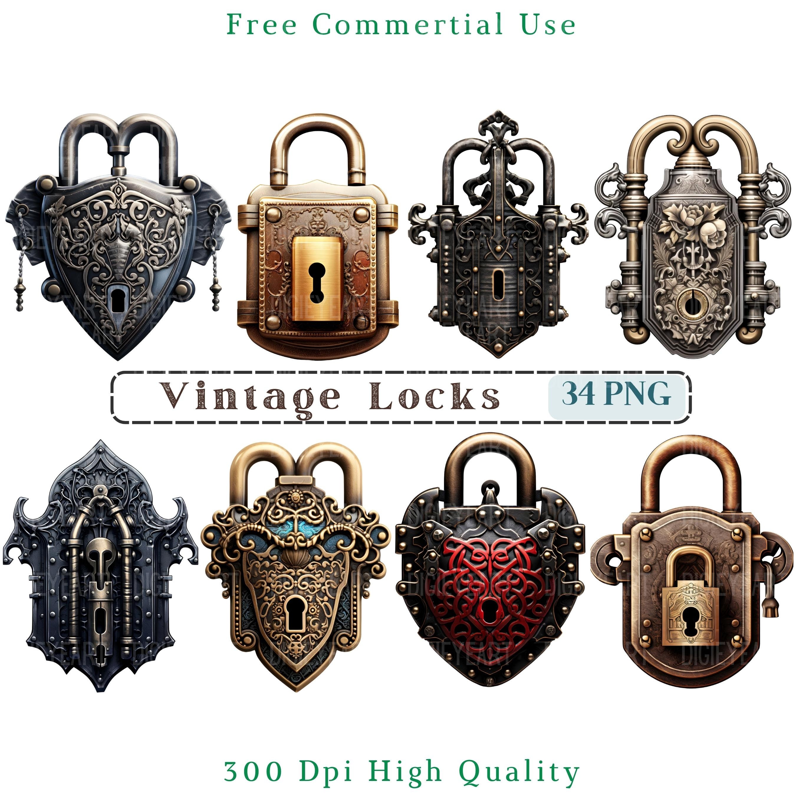 Vintage Lock Clipart Gothic Locks Clip Art Retro Lock - Etsy