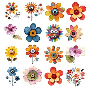 Whimsical Flowers Clipart, Quirky Flower Clip Art, Whimsical Elements ...