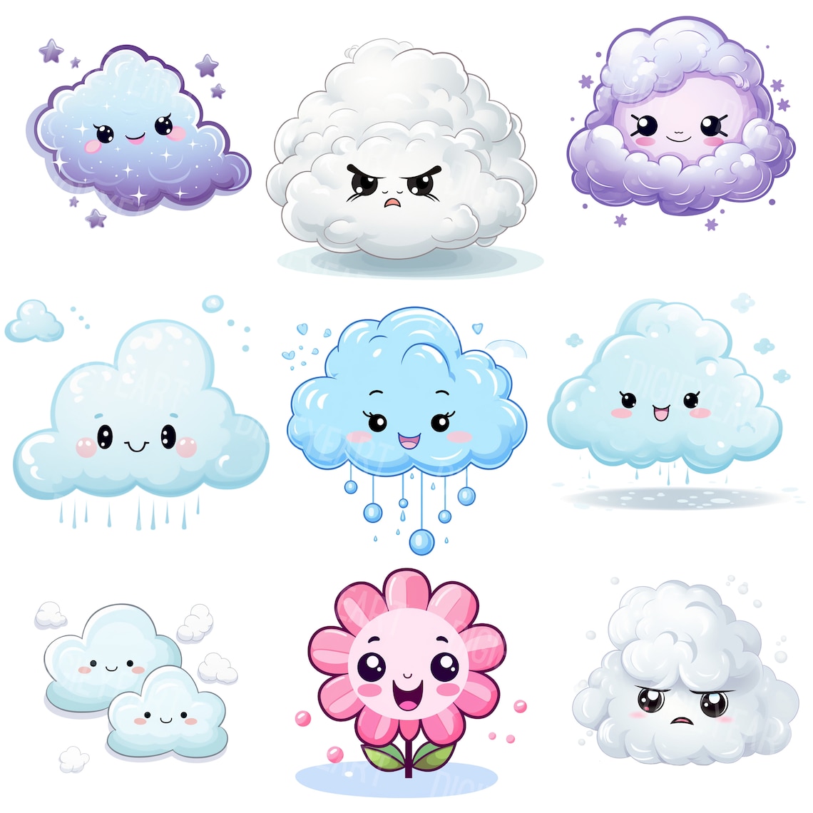 Kawaii Nature Clipart Kawaii Weather Clip Art Sun & Clouds - Etsy