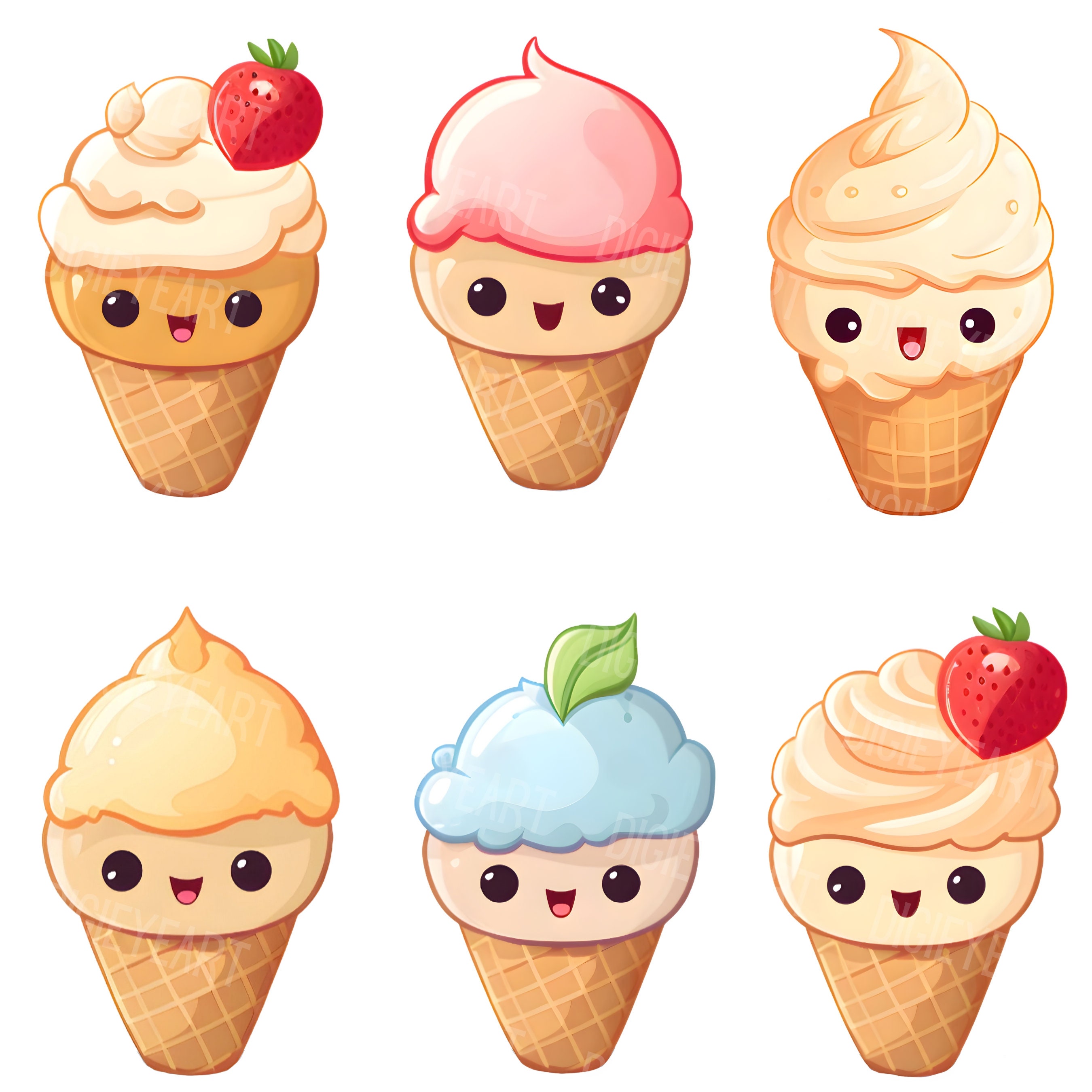 Kawaii Ice Cream Clipart Kawaii Ice Cream Clip Art Cream - Etsy