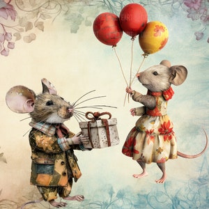 Whimsical Mouse Clipart, Quirky Mice Clip Art, Mixed Media Mouse PNG ...