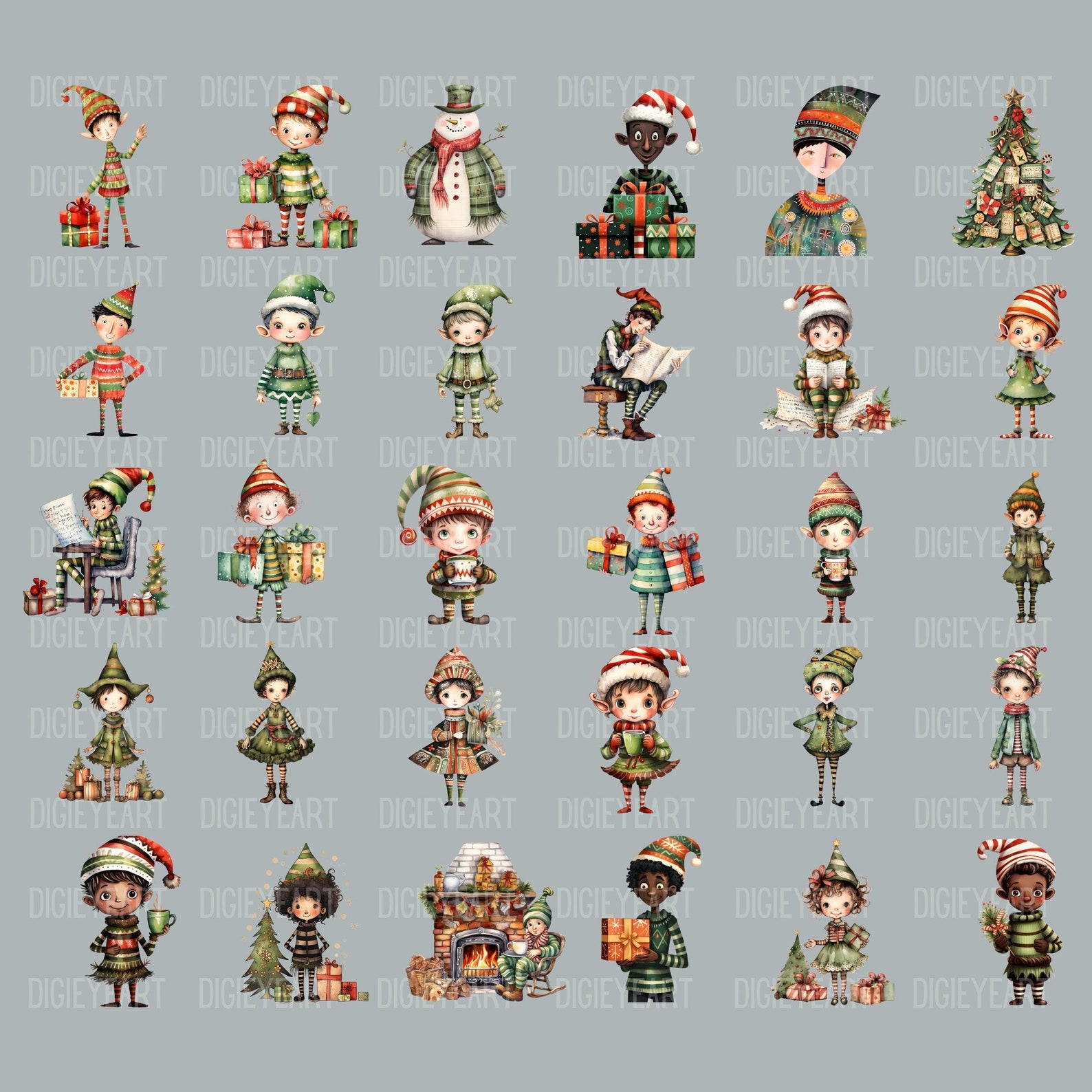 Whimsical Christmas Elf Clipart, Christmas Fussy Cut Images, Mixed ...
