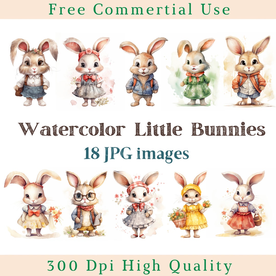 Watercolor Bunnies Clipart, Rabbit Clip Art, Little Bunny Jpg, Rabbit ...
