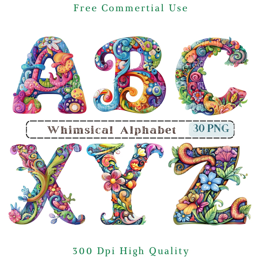 Whimsical Alphabet Clipart, Letters CU Clip Art, Funny Initials PNG ...