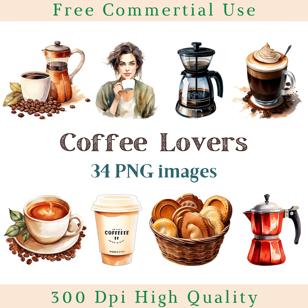 Watercolor Coffee Lovers Clipart, Coffee Clip Art Png, Digital Plant ...
