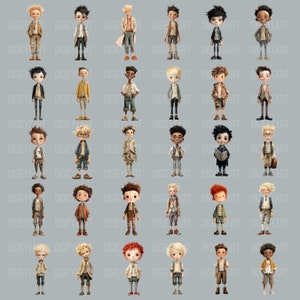 Whimsical Boys Clipart, Mixed Media Quirky Boy CU Clip Art, Cute Kids ...