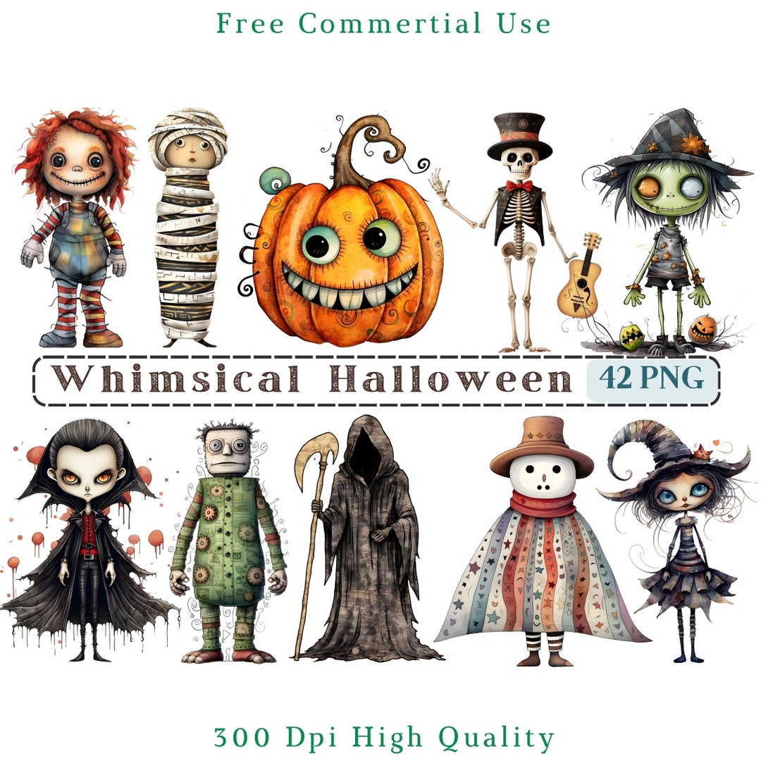Whimsical Halloween Monsters Clipart, Whimsical Monsters Jpg, Mixed ...