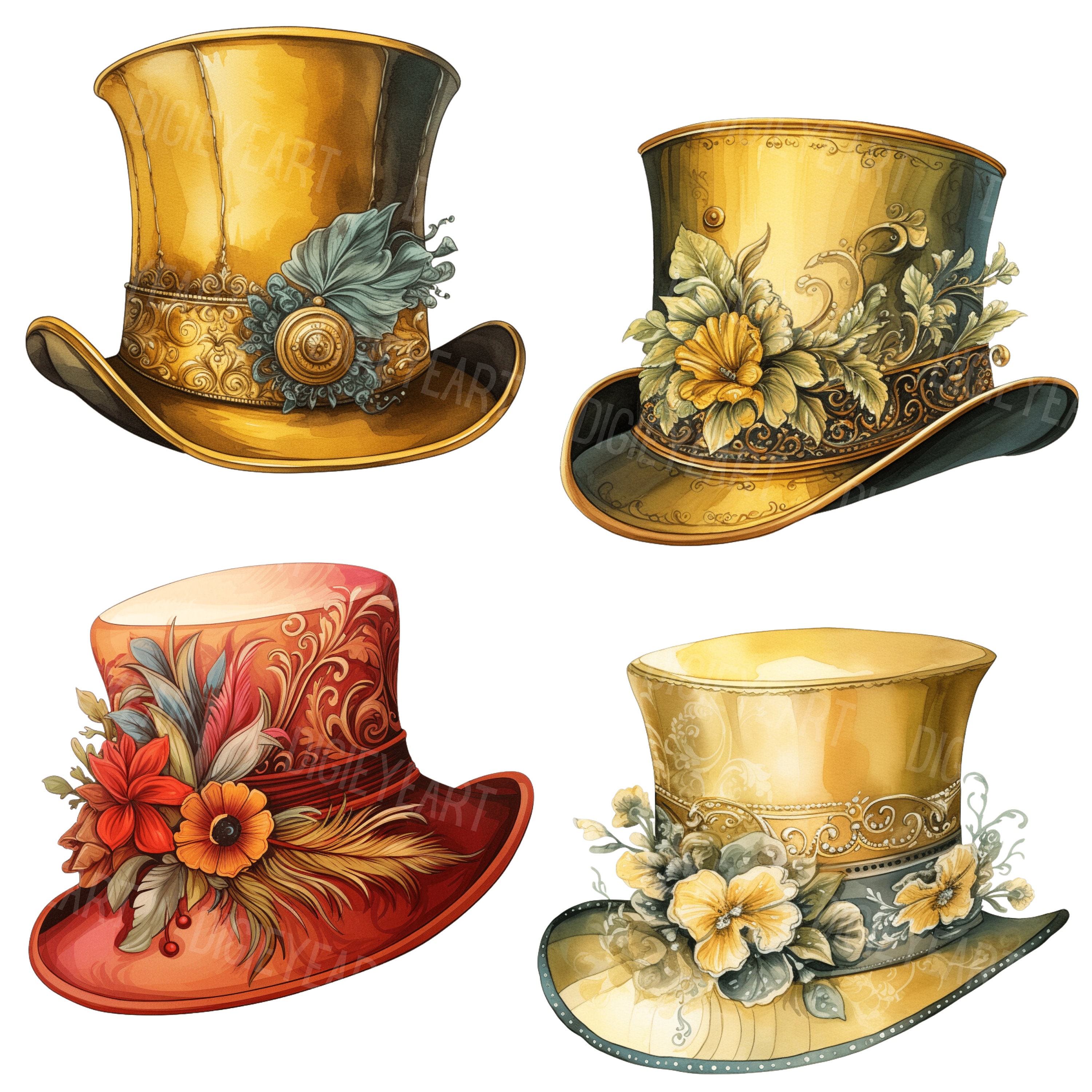 Watercolor Vintage Top Hat Clipart Top Hat Clip Art Cylinder - Etsy