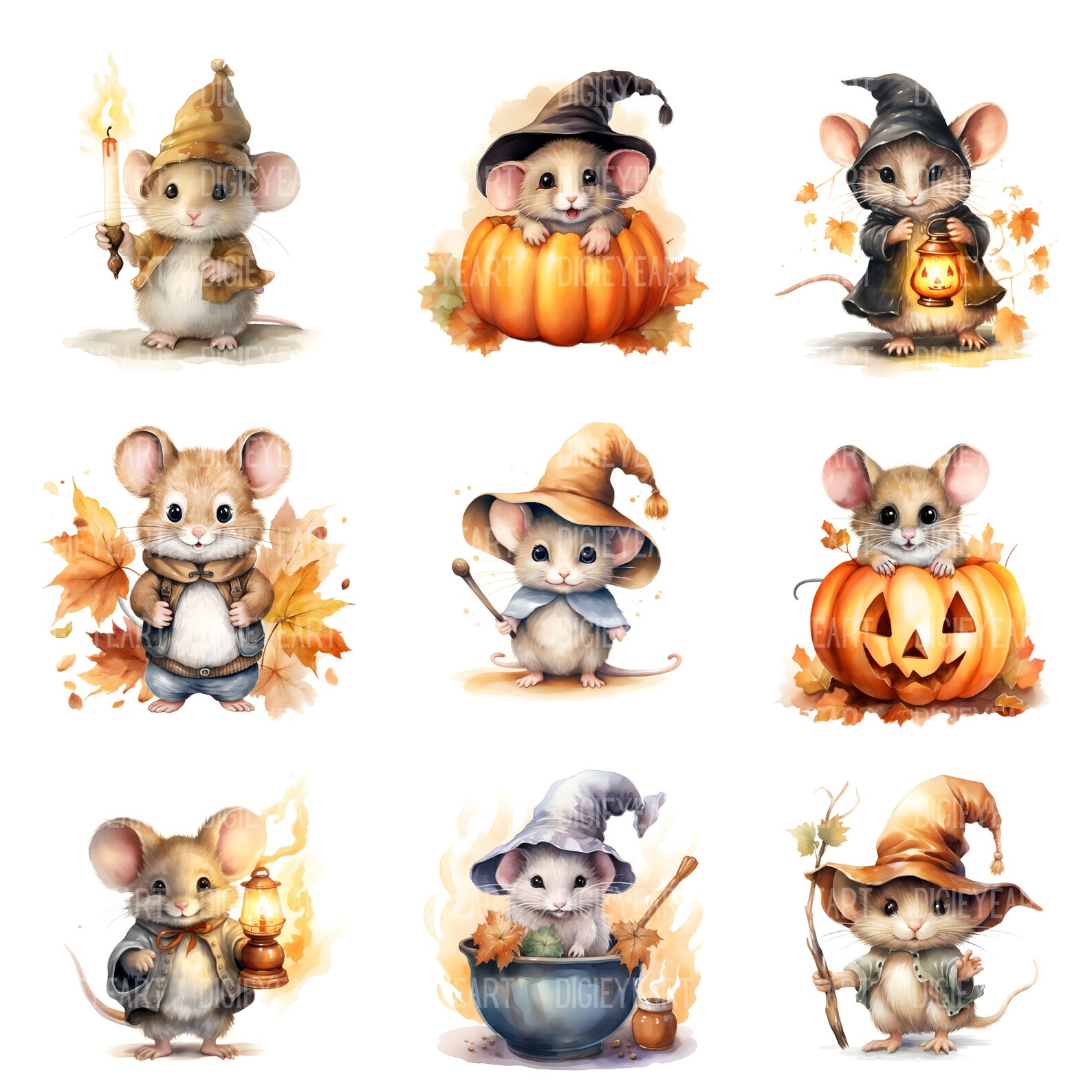 Watercolor Fall Mouse Clipart, Autumn Mouse Clip Art, Pumpkin Mouse Jpg ...