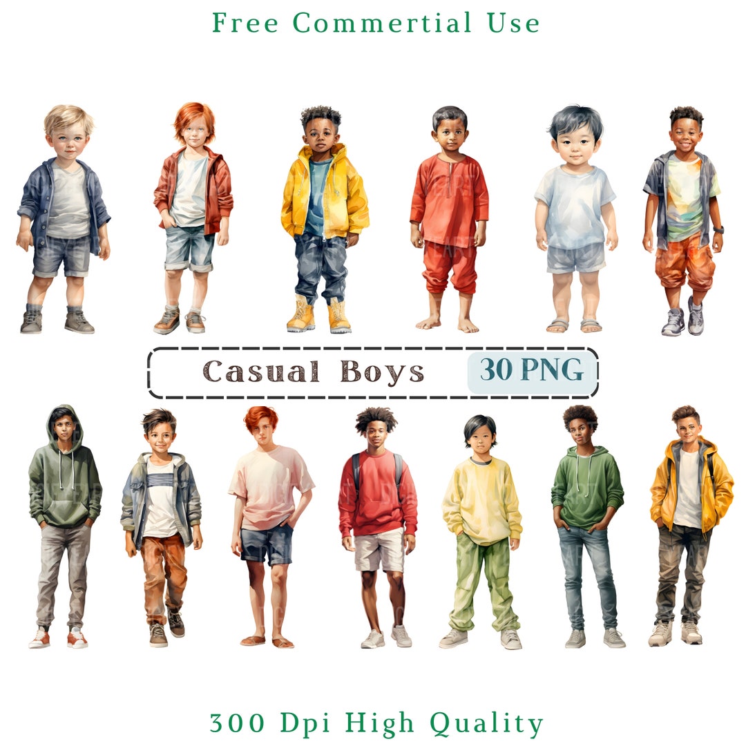 Casual Boys Clipart, Kids CU Clip Art, Children Image, Ethnic Diversity ...