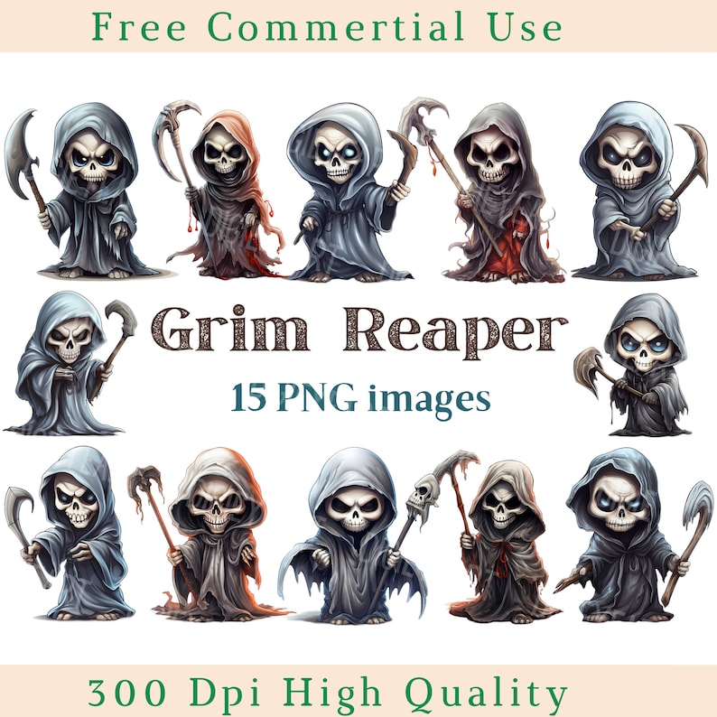 Grim Reaper Clipart Halloween Clip Art Spooky Image - Etsy