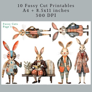 Whimsical Rabbit Clipart, Quirky Bunny Clip Art, Cute Mixed Media ...