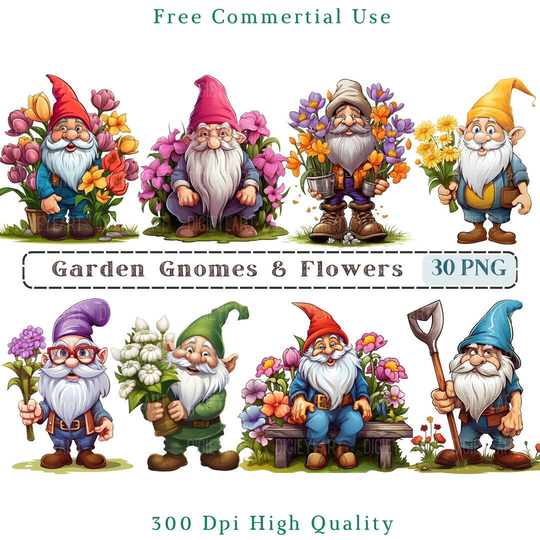 Spring Gnome Clipart, Flower Gnomes Clip Art, Garden Gnome Jpg, Cute ...