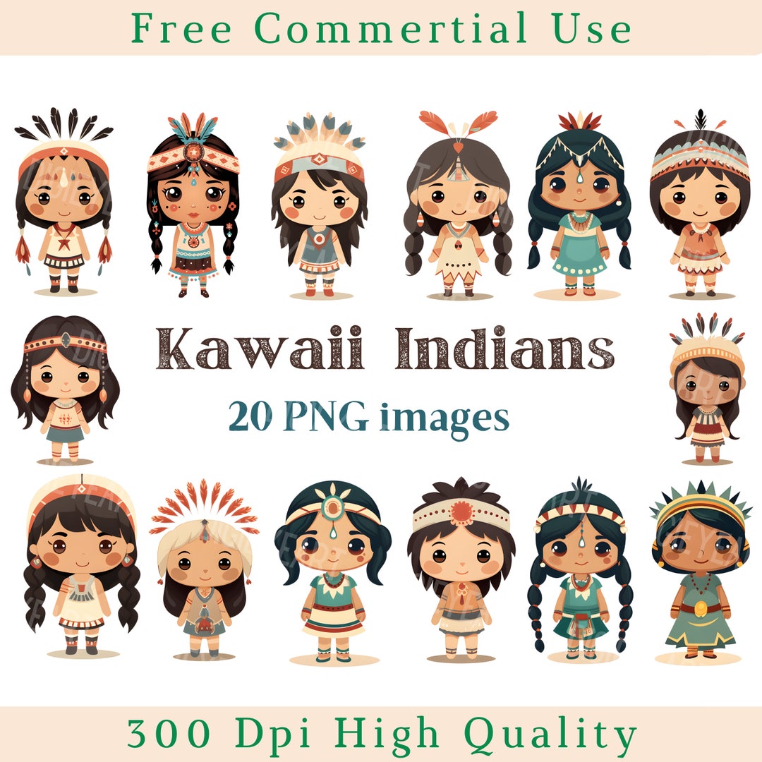 Kawaii Indians Clipart, Cute Indian Clip Art, Spirit People Image ...