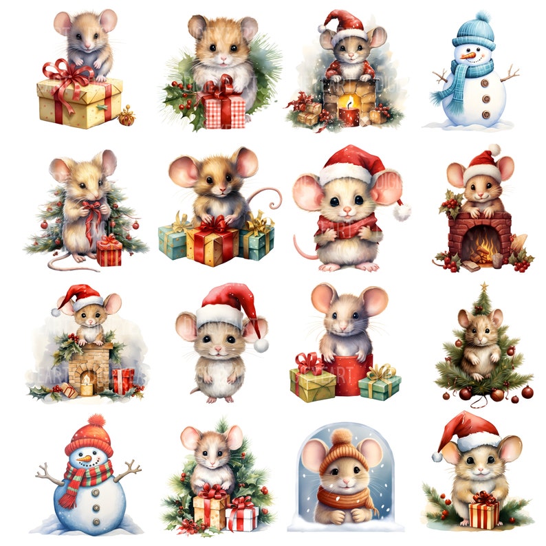 Christmas Mouse Clipart, Winter Mouse Clip Art, Cute Christmas Mices ...