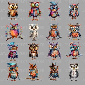 Whimsical Owl Clipart, Quirky Birds Clip Art, Owl Graphics PNG, Bird ...