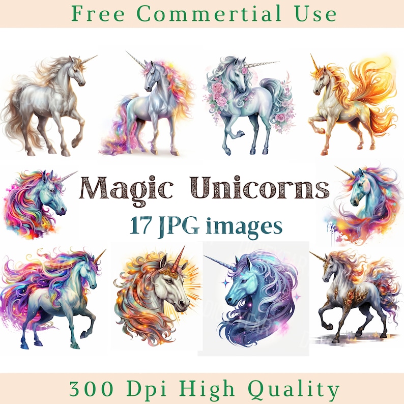 Magic Unicorn Clipart Unicorns Clip Art Horse Jpg Fantasy - Etsy