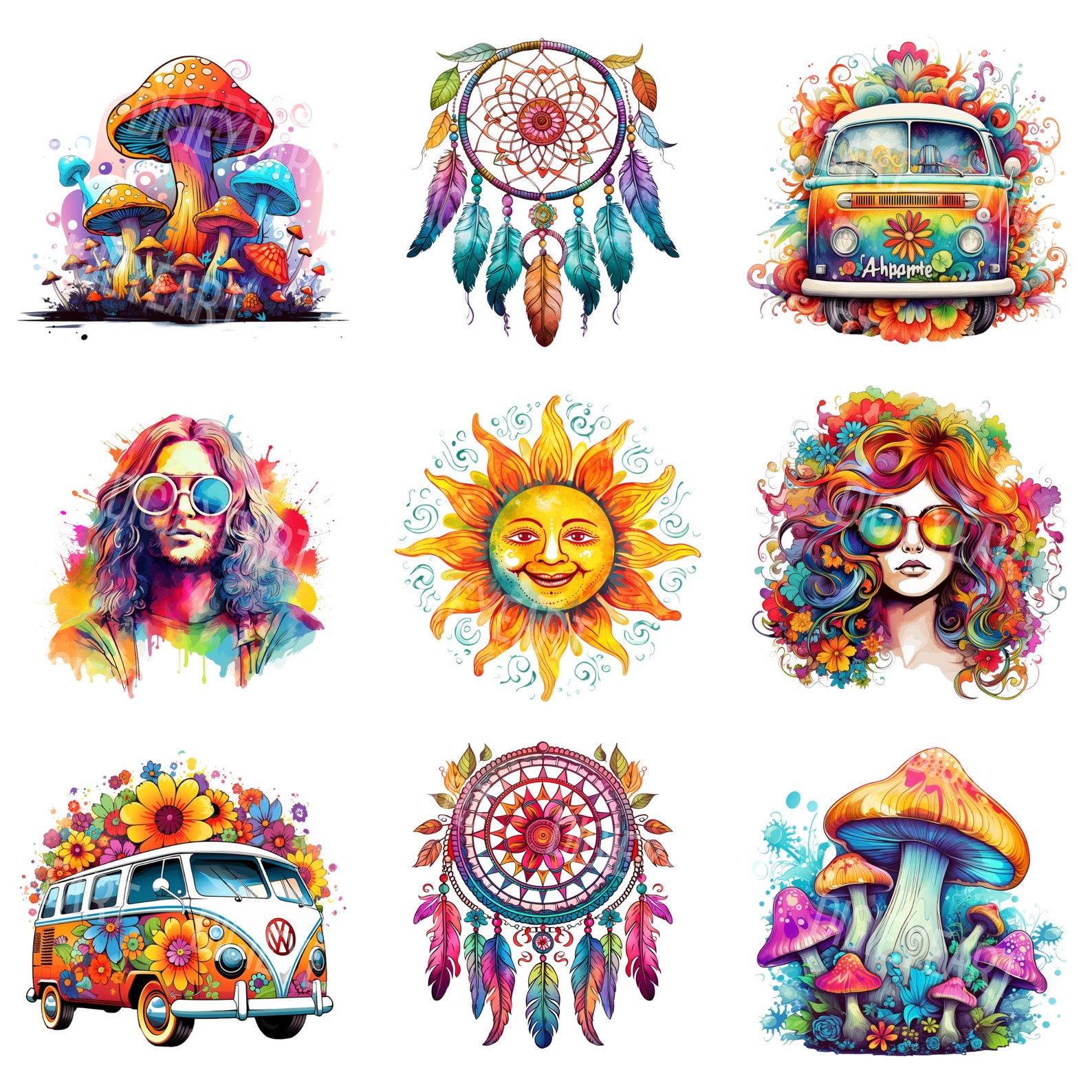 Hippie Spirit Clipart Happy Hippie Clip Art Hippy Png - Etsy