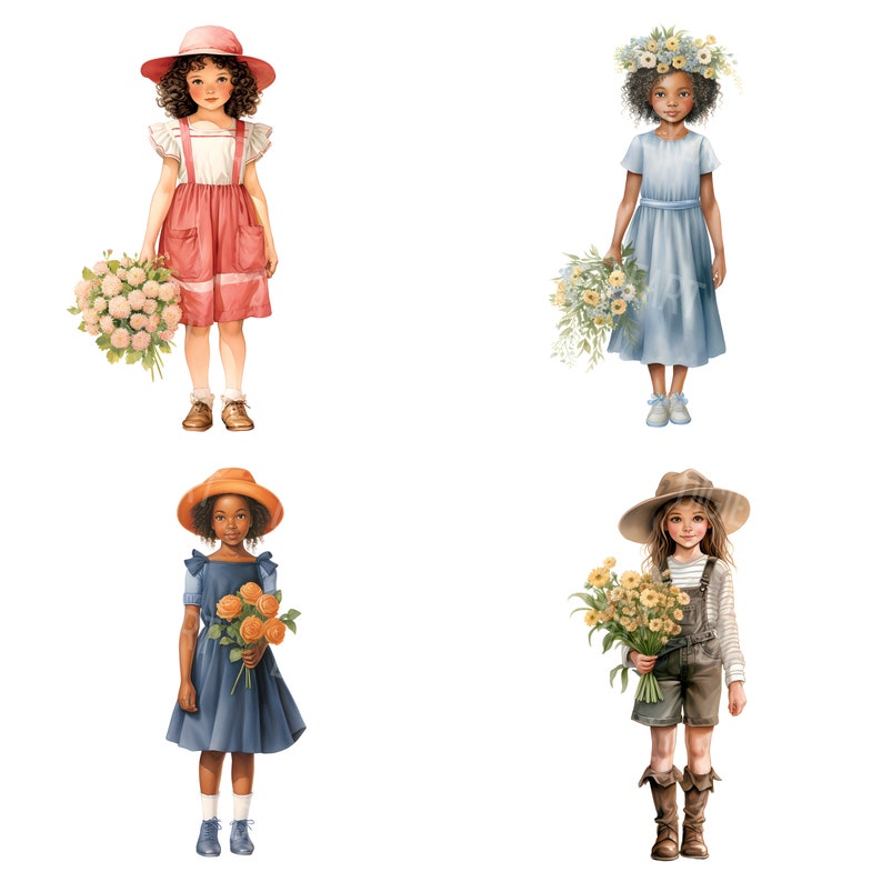 Girls & Flowers Clipart, Girls Clip Art, Children Image, Cute Kids ...