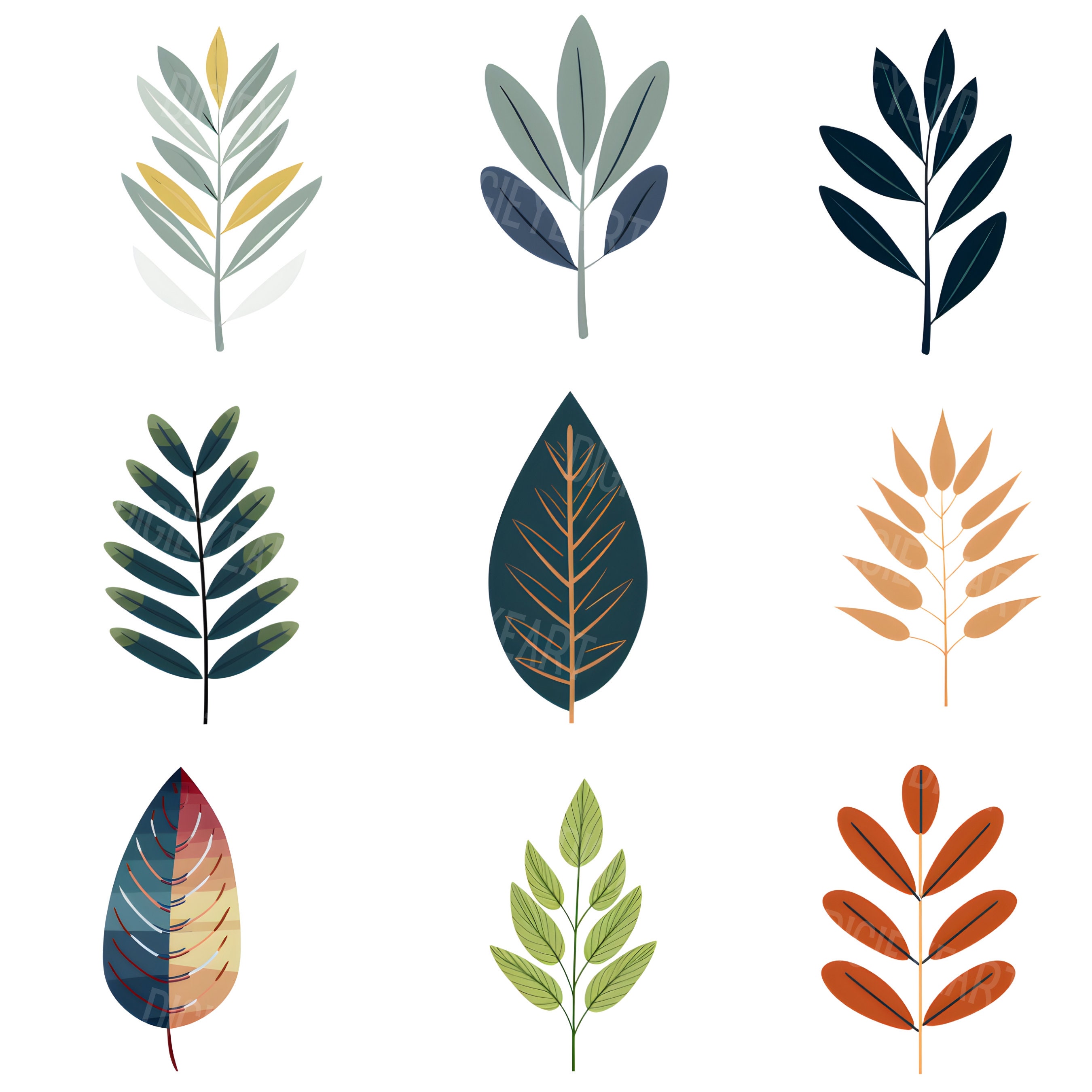 Simple Boho Leaf Clipart Bohemian Leaves Clip Art Png Leaf - Etsy