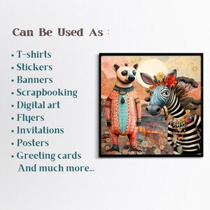 Whimsical Safari Animas Clipart, Mixed Media Quirky Animals CU Clip Art ...