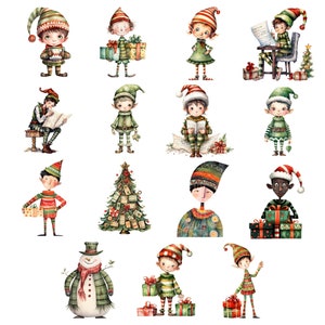 Whimsical Christmas Elf Clipart, Christmas Fussy Cut Images, Mixed ...
