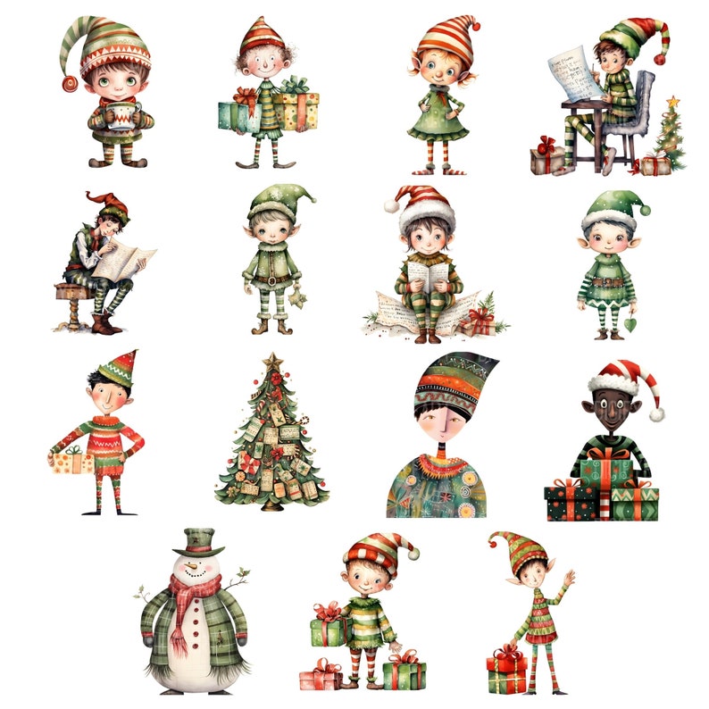 Whimsical Christmas Elf Clipart, Christmas Fussy Cut Images, Mixed ...