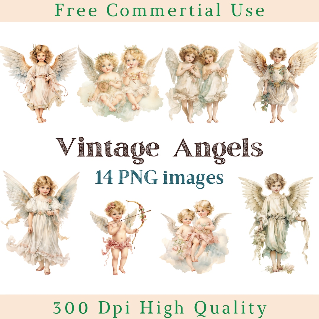Watercolor Vintage Angels Clipart, Angels Clip Art, Angel Png, Vintage ...