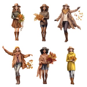 Fall Girl Clipart, Autumn Woman Clip Art, Composite Elements Png, Black ...