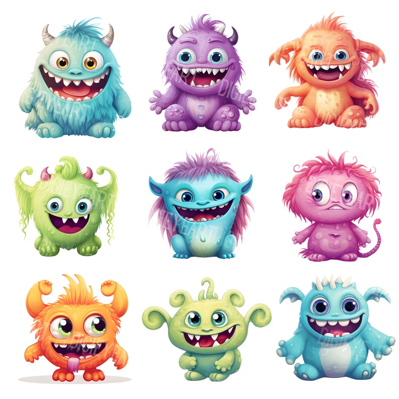 Cute Monsters Clipart Funny Monster Clip Art Png Digital - Etsy