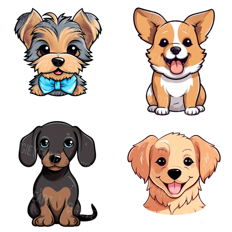 Kawaii Cute Dogs Clipart Kawaii Dog Clip Art Puppies Png - Etsy