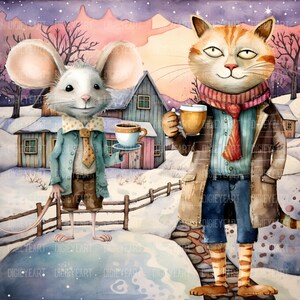 Whimsical Farm Coffee Animas Clipart, Mixed Media Quirky Animals CU ...