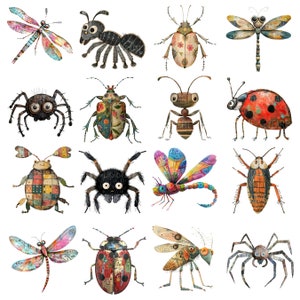 Whimsical Insect Clipart, Mixed Media Quirky Bee CU Clip Art, Ladybug ...